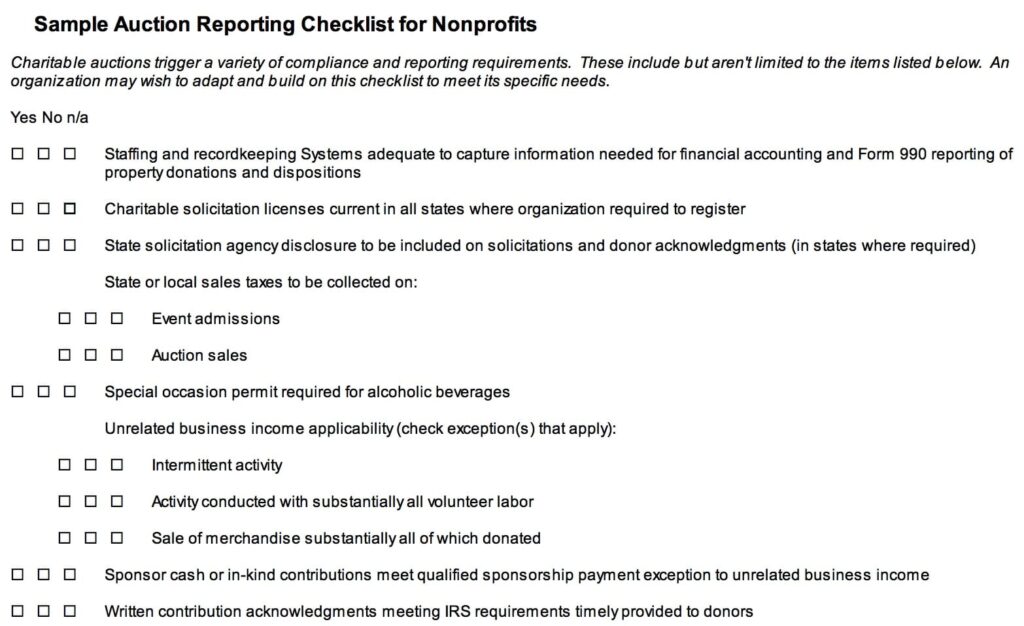 Sample Auction Reporting Checklist for Nonprofits - Blue Avocado